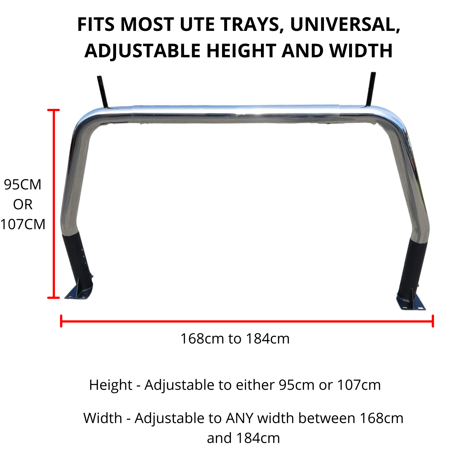 Universal Stainless Steel Adjustable Ute TRAY Ladder Rack Rollbar H ...