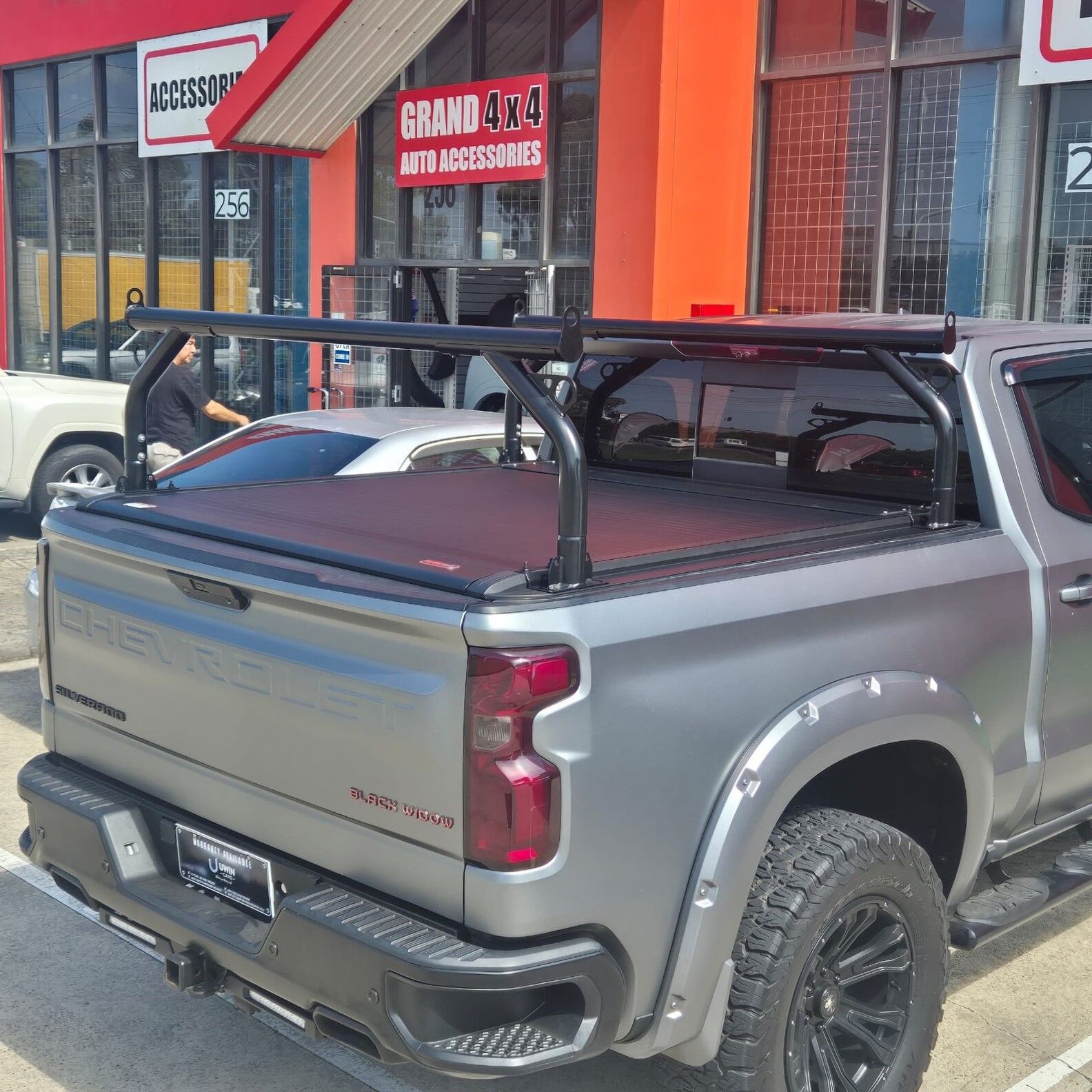 Black Slim Ladder Rack to suit Roller Shutters, Adjustable Width and ...